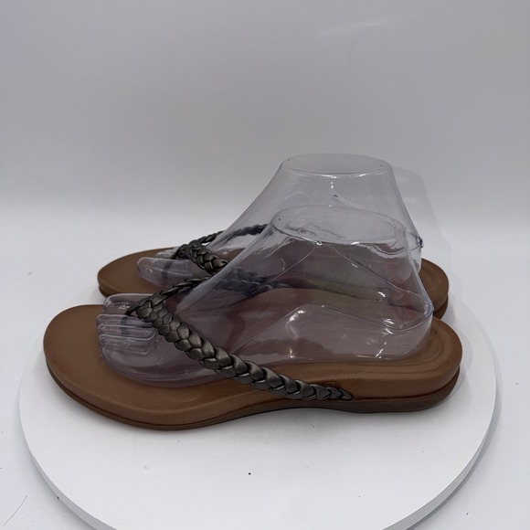 Aetrex | Shoes | Aetrex Rachel Braided Pewter Thong Sandals Arch ...